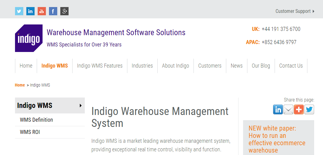 Indigo Warehouse System 】Información, Reseñas y Precios | 2019